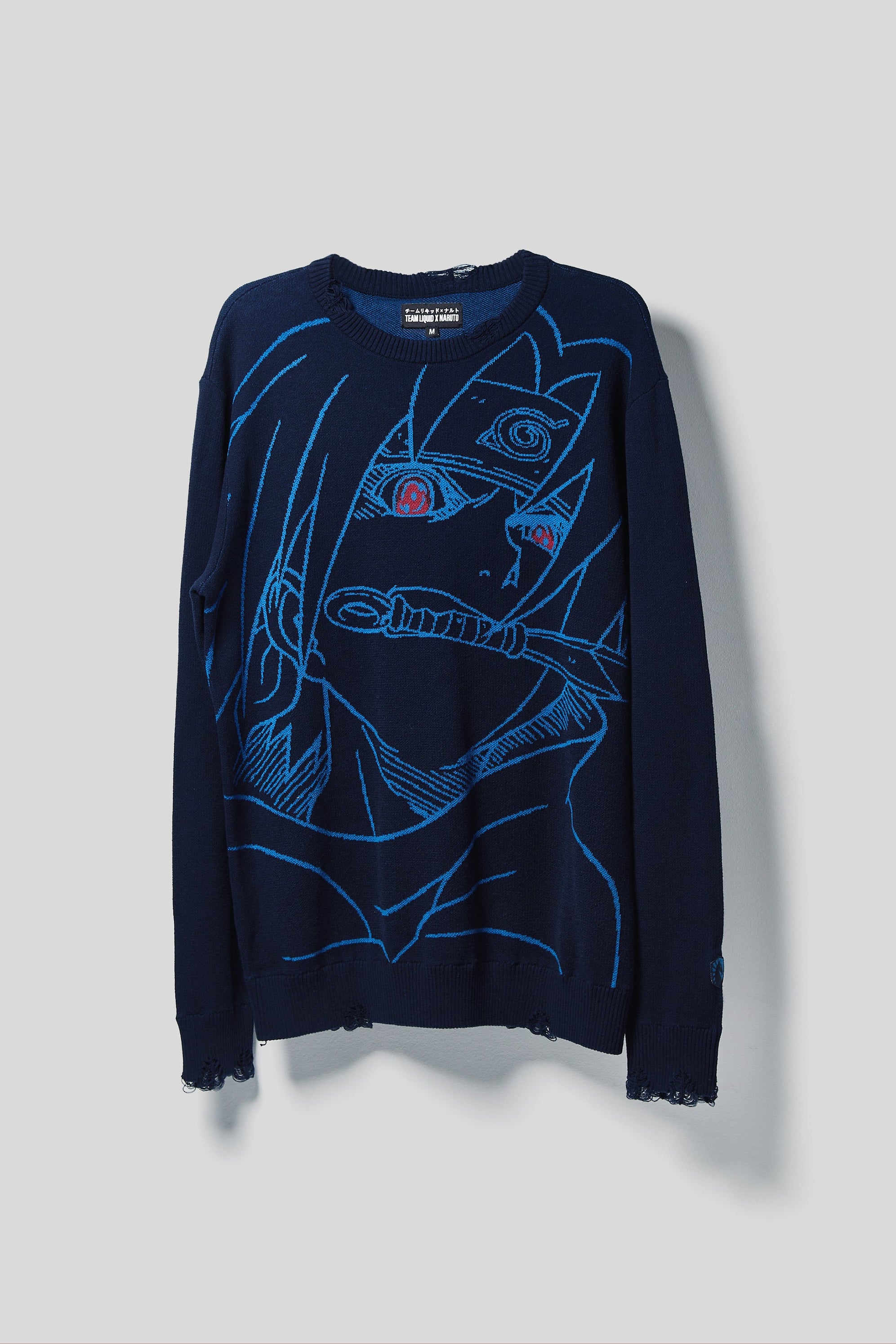 LIQUID X NARUTO 20Y SASUKE DISTRESSED KNIT SWEATER– Team Liquid Europe